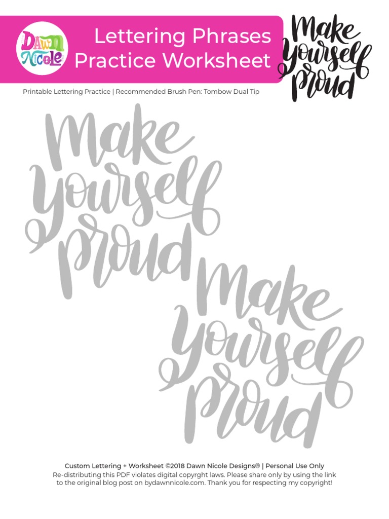Lettering Phrases Practice Worksheet | PDF