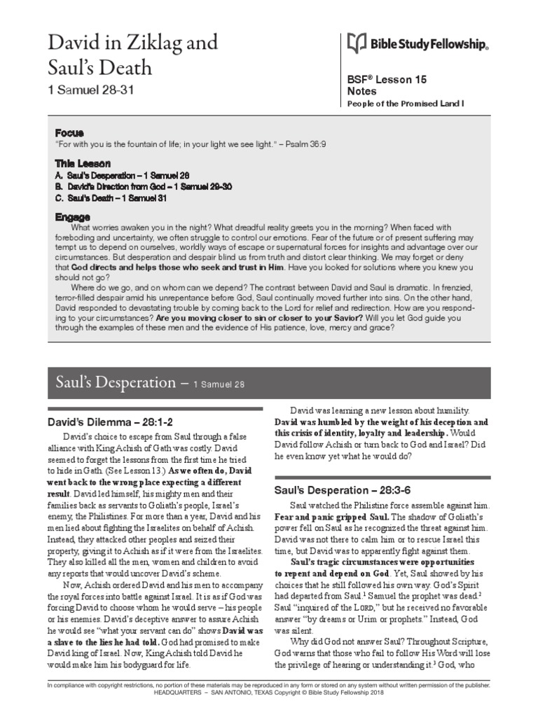 David in Ziklag and Saul's Death | PDF | David | Saul
