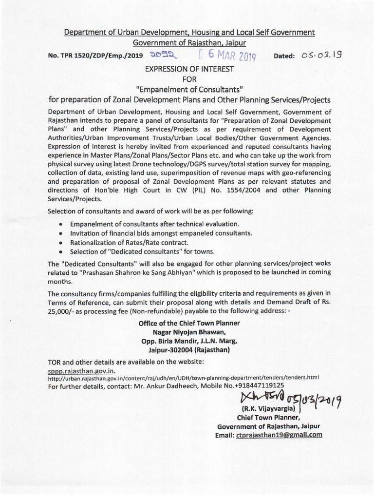 Regarding - Empanelment of Consultants For Preparation of Zonal ...