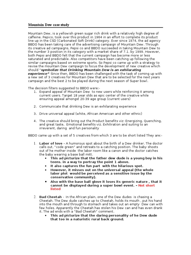 Mountain Dew Case Study | PDF | Pepsi | Pepsi Co