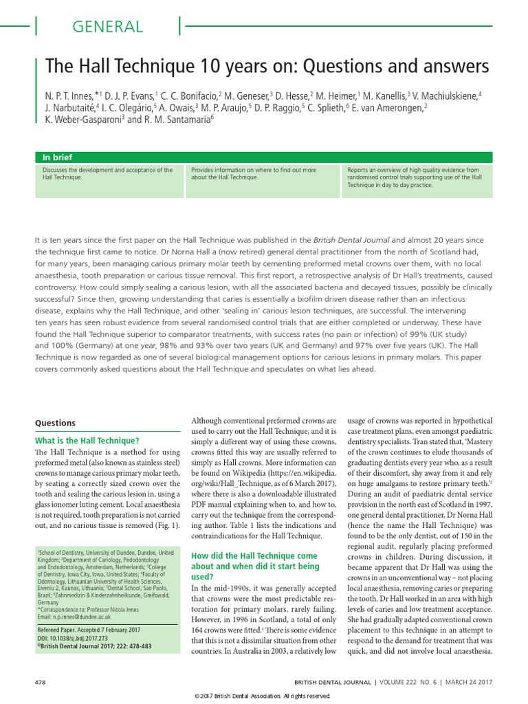 The Hall Technique 10 Years On: Questions and Answers: General | PDF ...