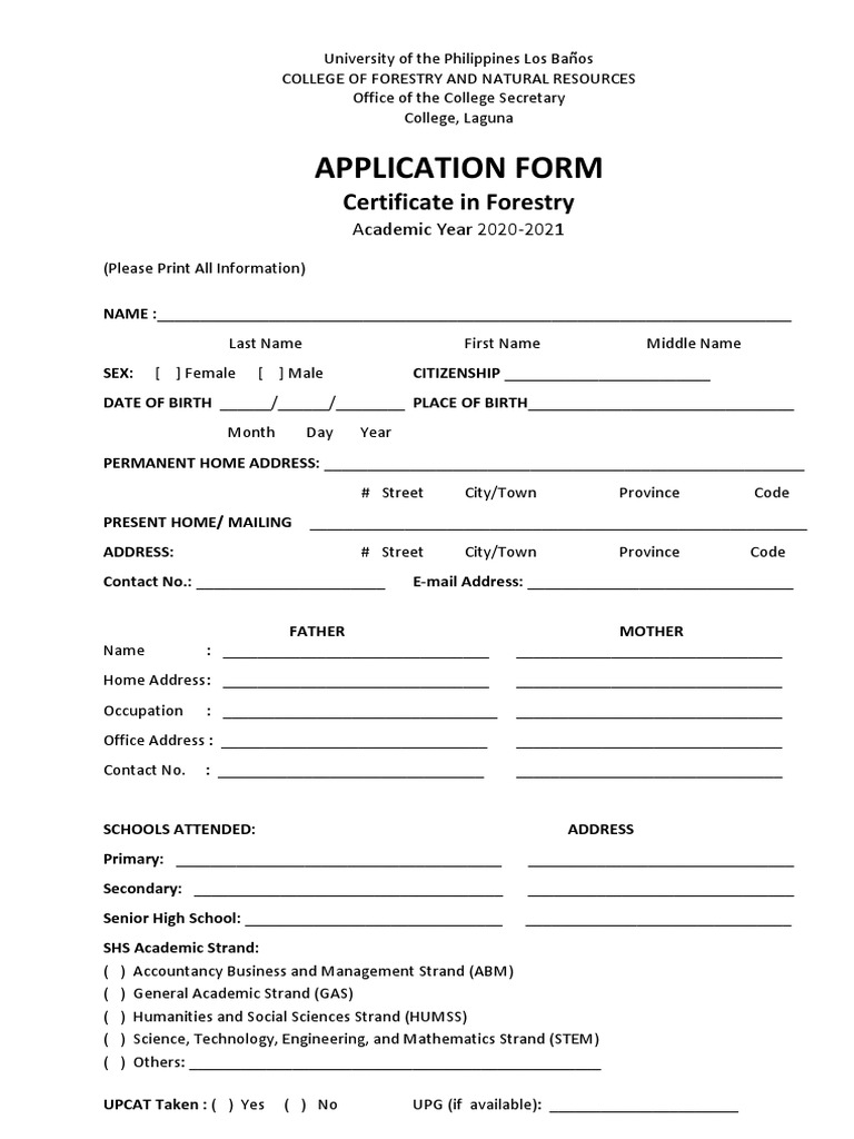 Application Form: Certificate in Forestry | PDF | Science, Technology ...