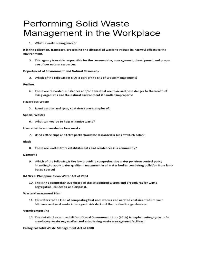 Performing Solid Waste Management in The Workplace | PDF | Waste ...