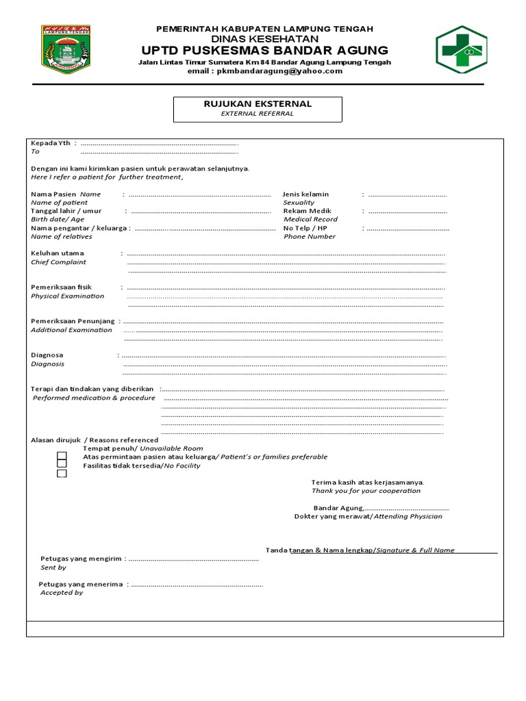 Uptd Puskesmas Bandar Agung: Rujukan Eksternal | PDF | Medical ...