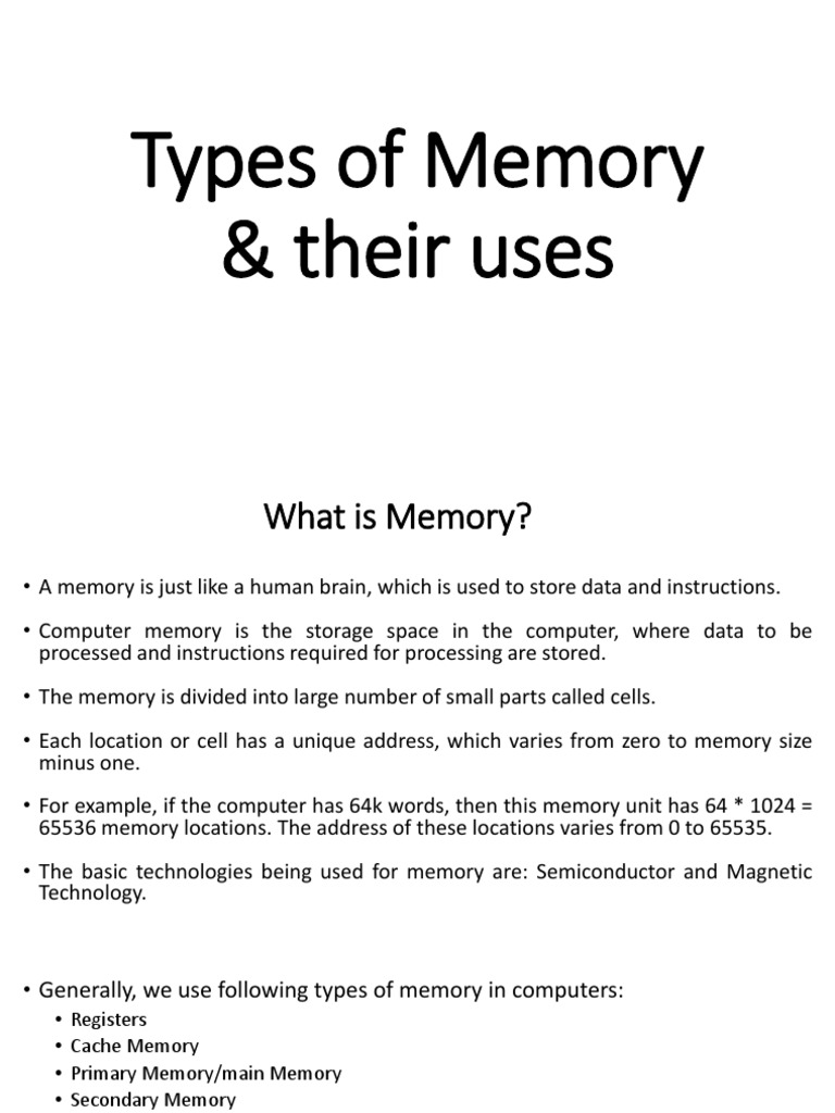 Types of Memory Their Uses | PDF | Random Access Memory | Read Only Memory