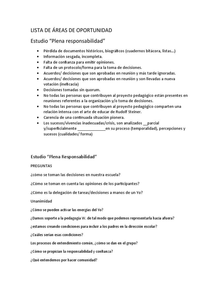 Lista de Áreas de Oportunidad | PDF | Toma de decisiones | Pedagogía