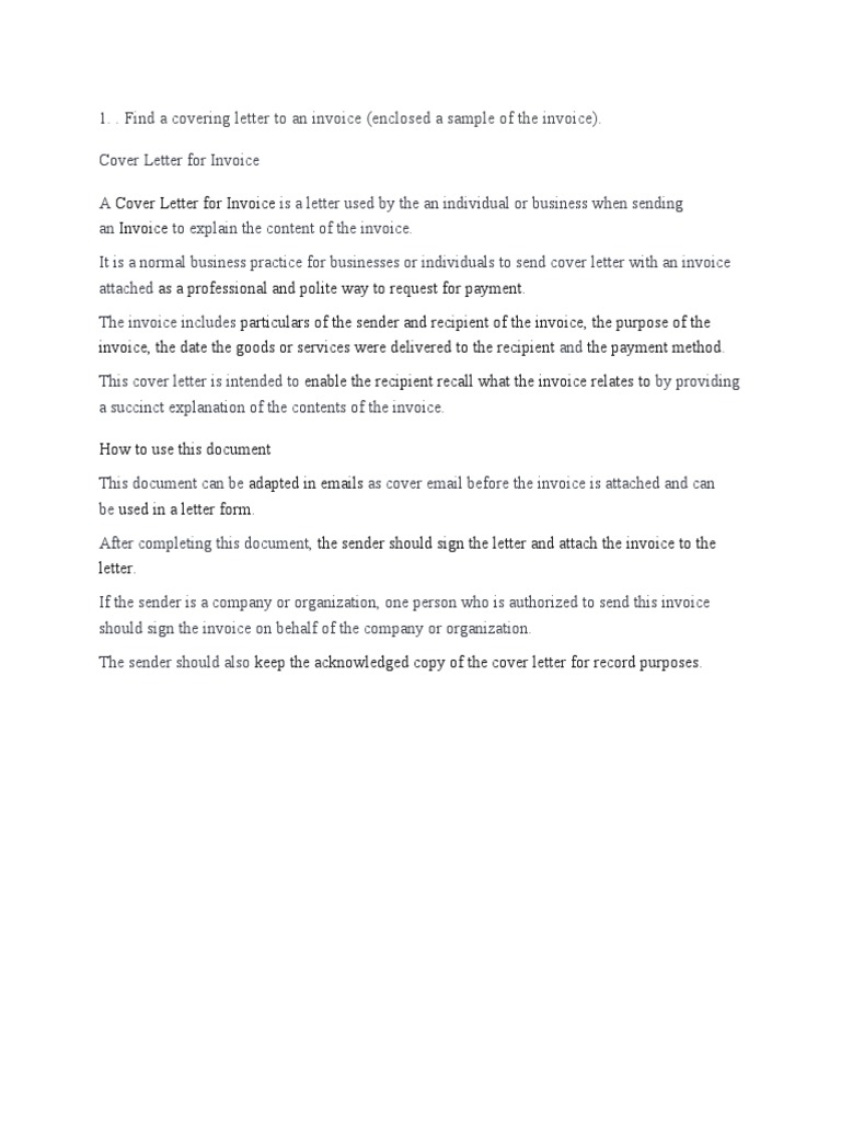 Find A Covering Letter To An Invoice (Enclosed A Sample of The Invoice ...