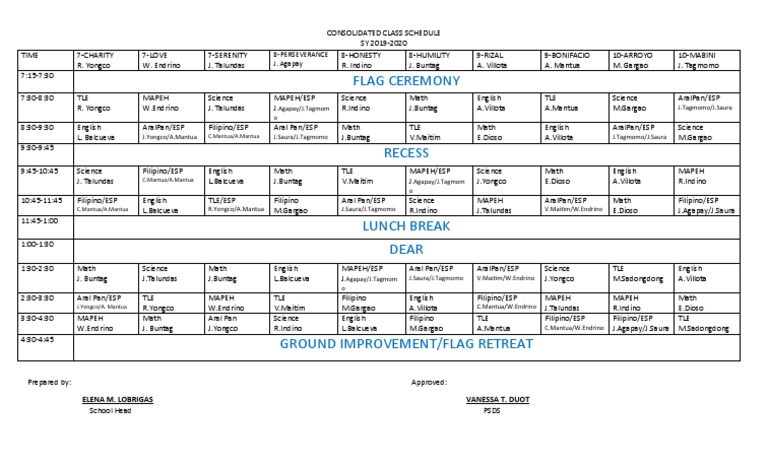 Consolidated Class Schedule | PDF