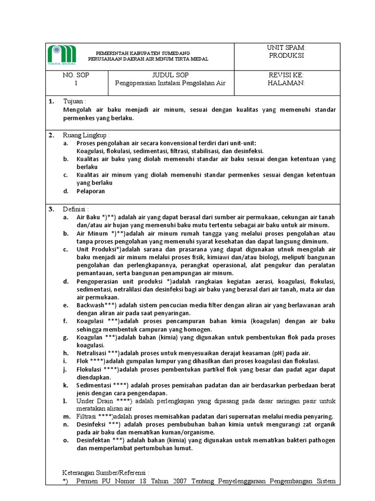 SOP+Pengoperasian+Instalasi Pengolahan Air Final | PDF