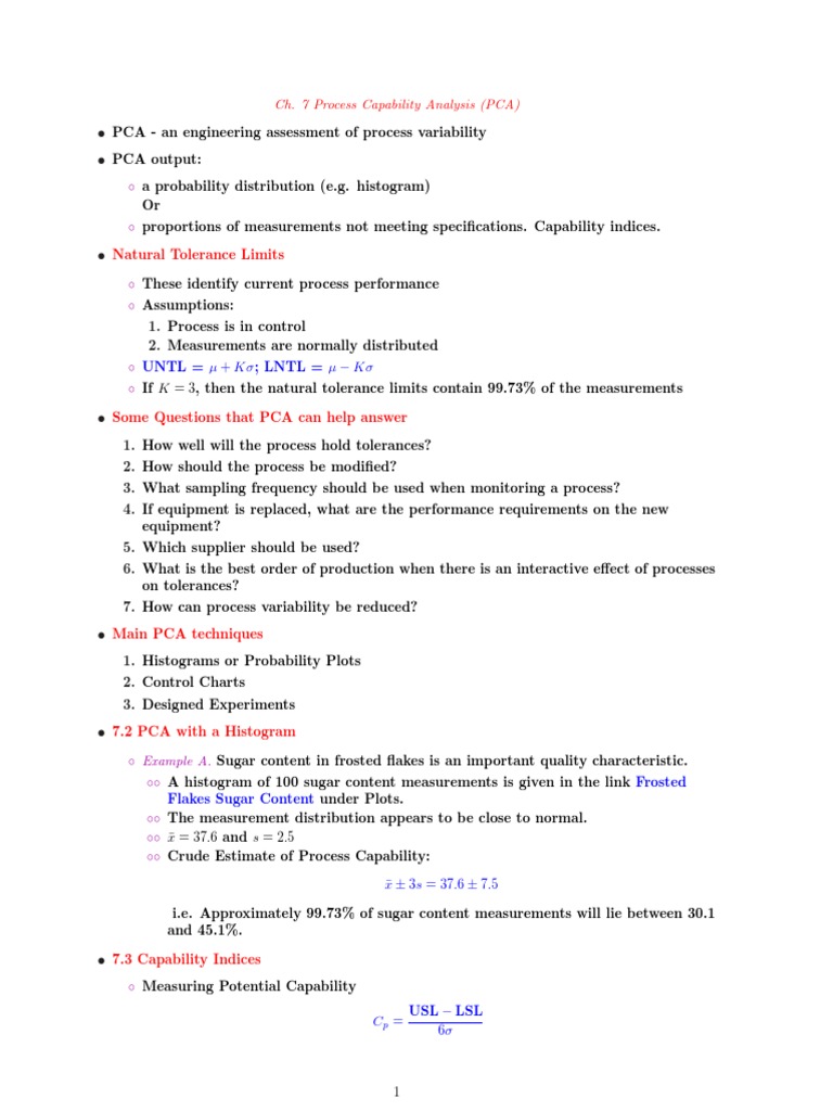 Natural Tolerance Limits: Ch. 7 Process Capability Analysis (PCA) | Download Free PDF ...