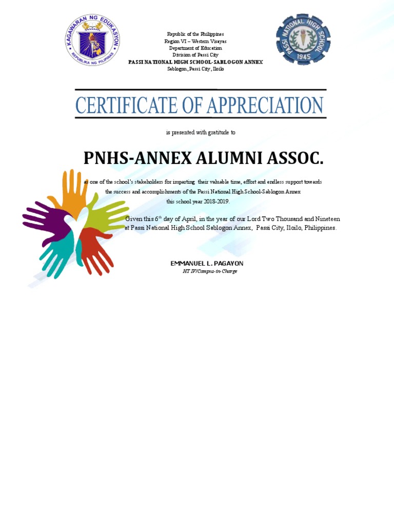 Pnhs-Annex Alumni Assoc.: Passi National High School-Sablogon Annex | PDF