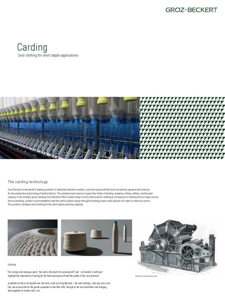 Carding: Card Clothing For Short Staple Applications | PDF | Spinning ...