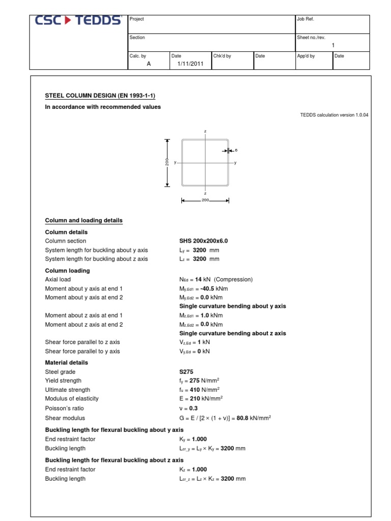 Steel Column Design Calculations | PDF | Buckling | Classical Mechanics