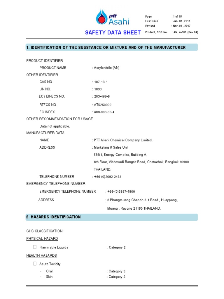 Safety Data Sheet for Acrylonitrile: A Comprehensive Guide to the Hazards and Safe Handling of ...