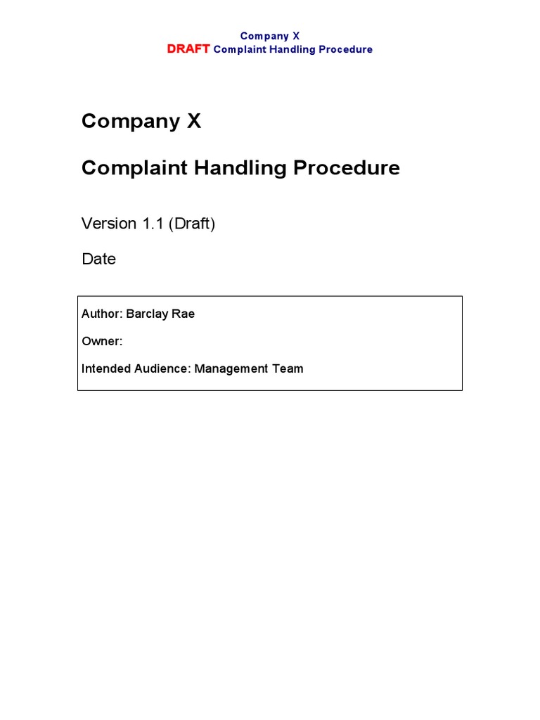SAMPLE Complaint Handling Procedure | PDF | Complaint | Business