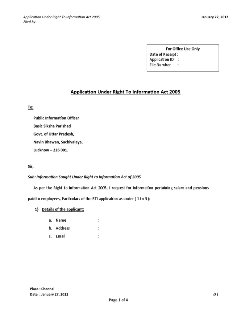 Application Under Right To Information Act 2005: For Office Use Only ...
