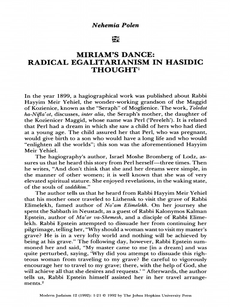 Miriam'S Dance: Radical Egalitarianism in Hasidic Thought1 | PDF ...