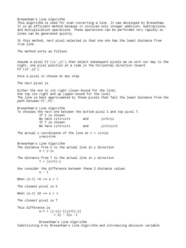 Bresenhams Line Algorithm | Download Free PDF | Computer Science | Computing
