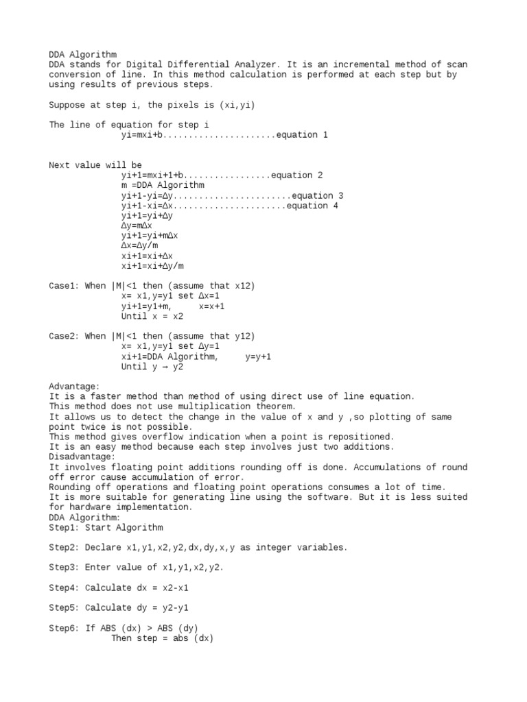 DDA Algorithm | PDF | Rounding | Discrete Mathematics DDA Algorithm | PDF | Rounding | Discrete Mathematics