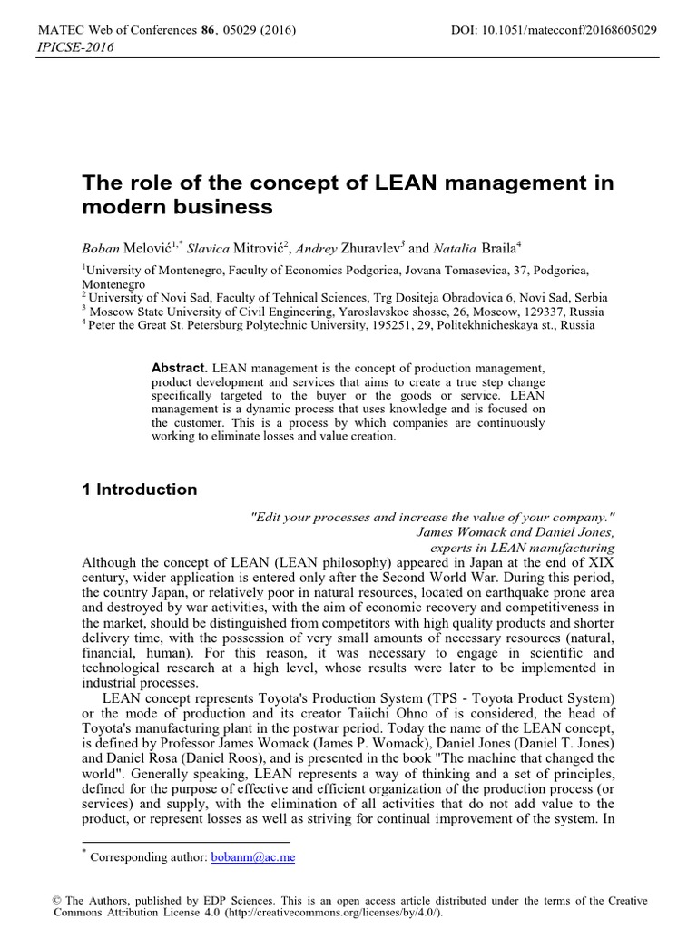 The Role of The Concept of LEAN Management in Modern Business | PDF ...