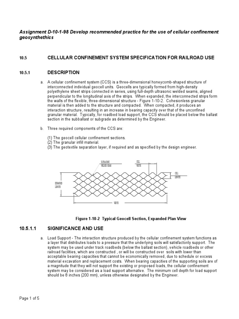 Cellular Confinement System Specification For Railroad USE Description ...