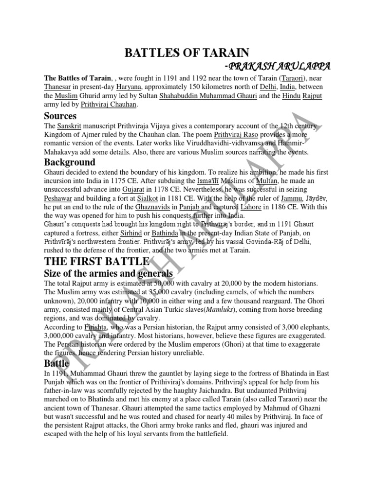 Battles of Tarain | PDF | Violence | Unrest