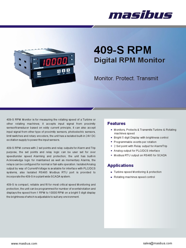 Masibus 409-S RPM - R1F - 0914 - Digital RPM Monitor PDF | PDF ...