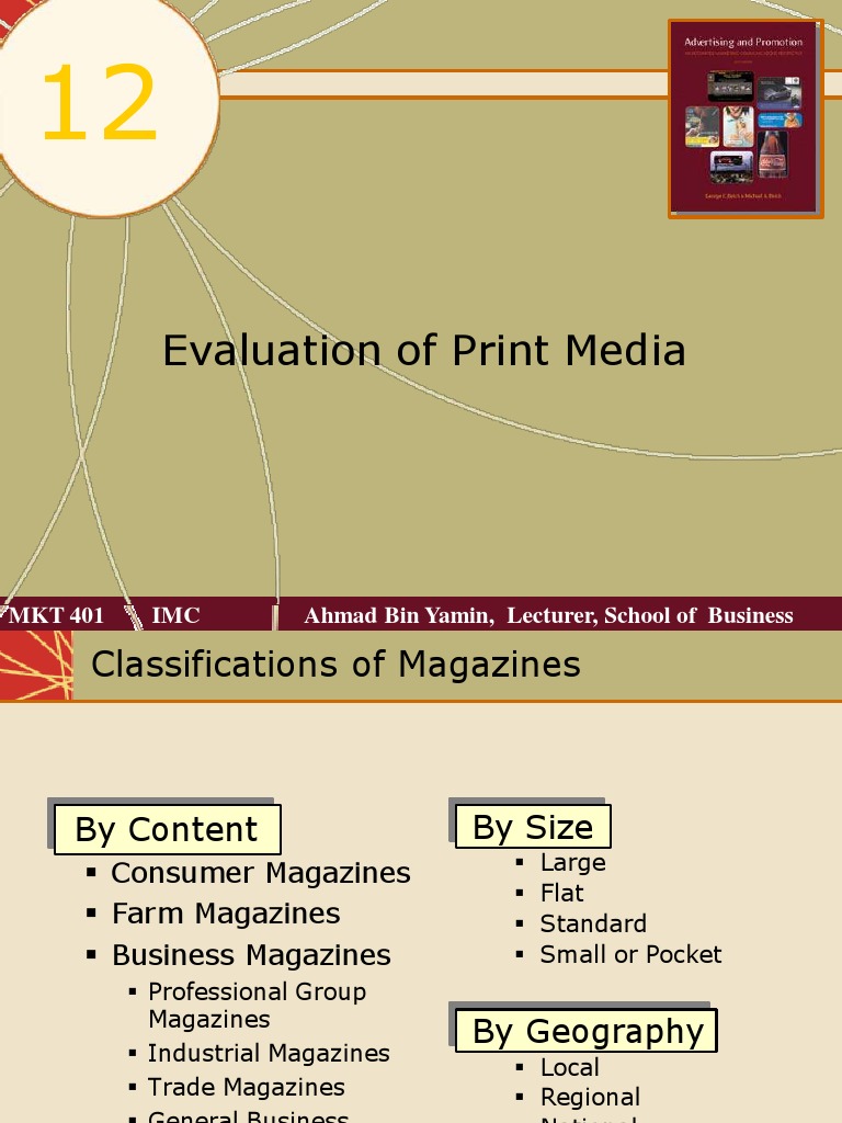 Evaluation of Print Media: MKT 401 IMC Ahmad Bin Yamin, Lecturer ...