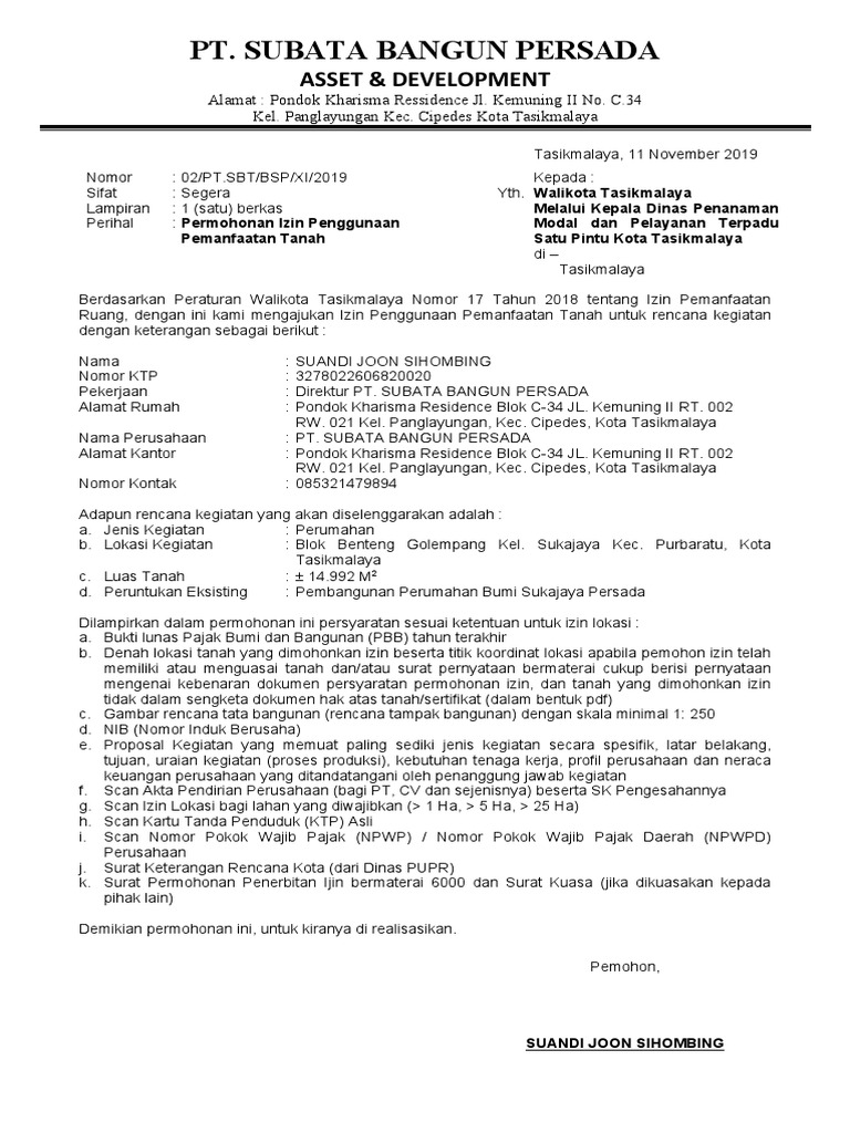 Izin Penggunaan Pemanfaatan Tanah | PDF