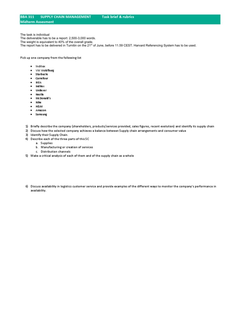 Supply Chain Management Midterm | PDF | Supply Chain | Supply Chain ...