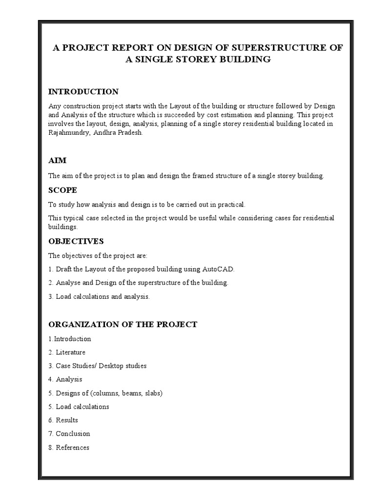 A Project Report On Design of Superstructure of A Single Storey ...