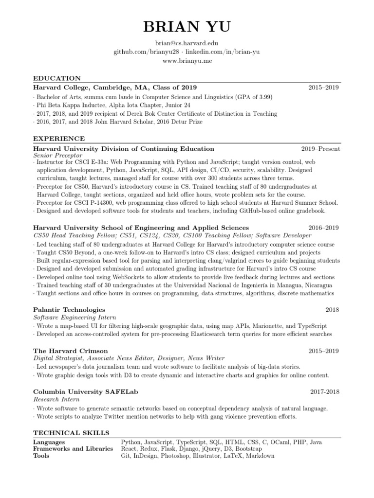 Brian Yu: Brian@cs - Harvard.edu WWW - Brianyu.me | PDF | Harvard ...
