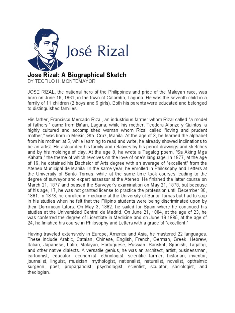 Jose Rizal: A Biographical Sketch | PDF