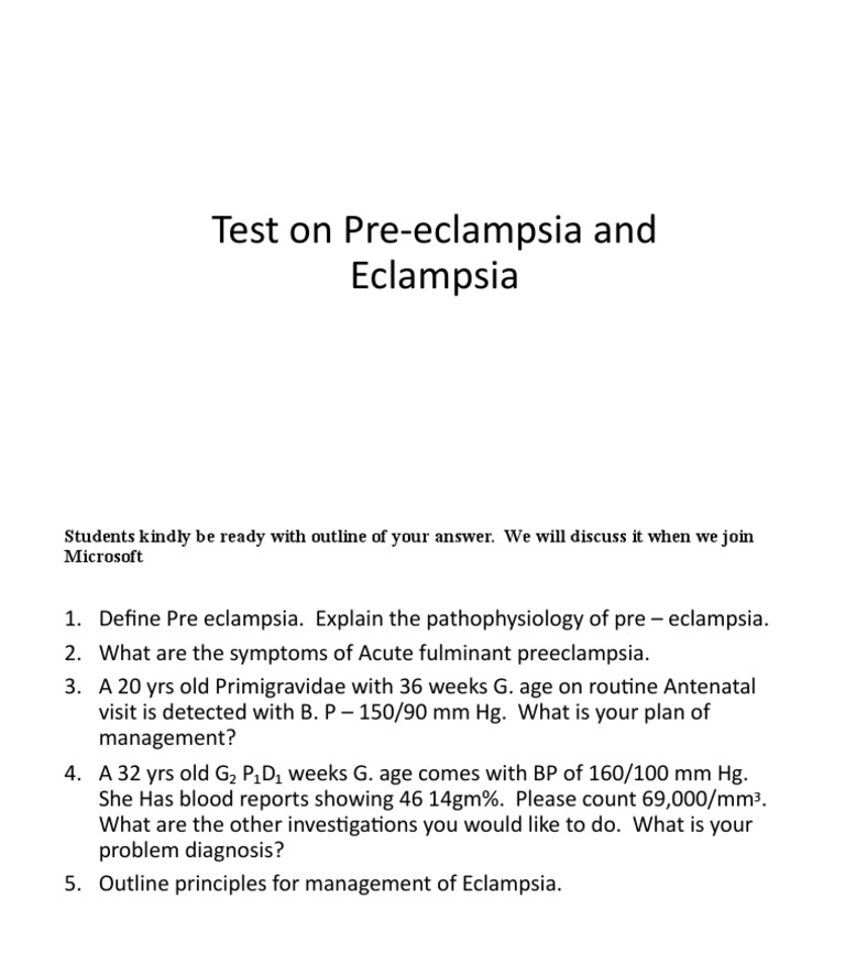 Test On Pre Eclampsia & Eclampsia | PDF
