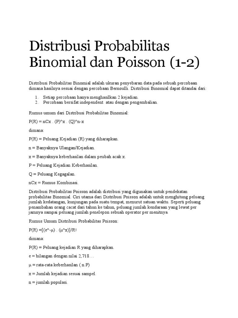 Distribusi Probabilitas Binomial Dan Poisson | PDF | Metode & Bahan Ajar