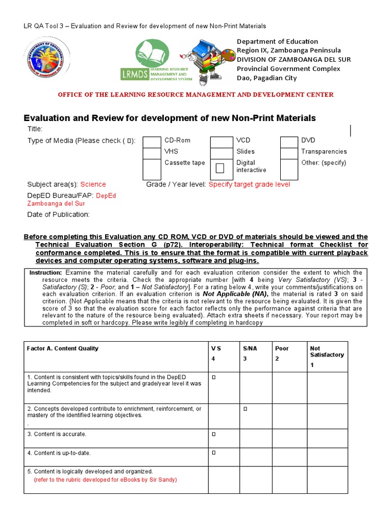 Evaluation and Review For Development of New Non-Print Materials | PDF ...