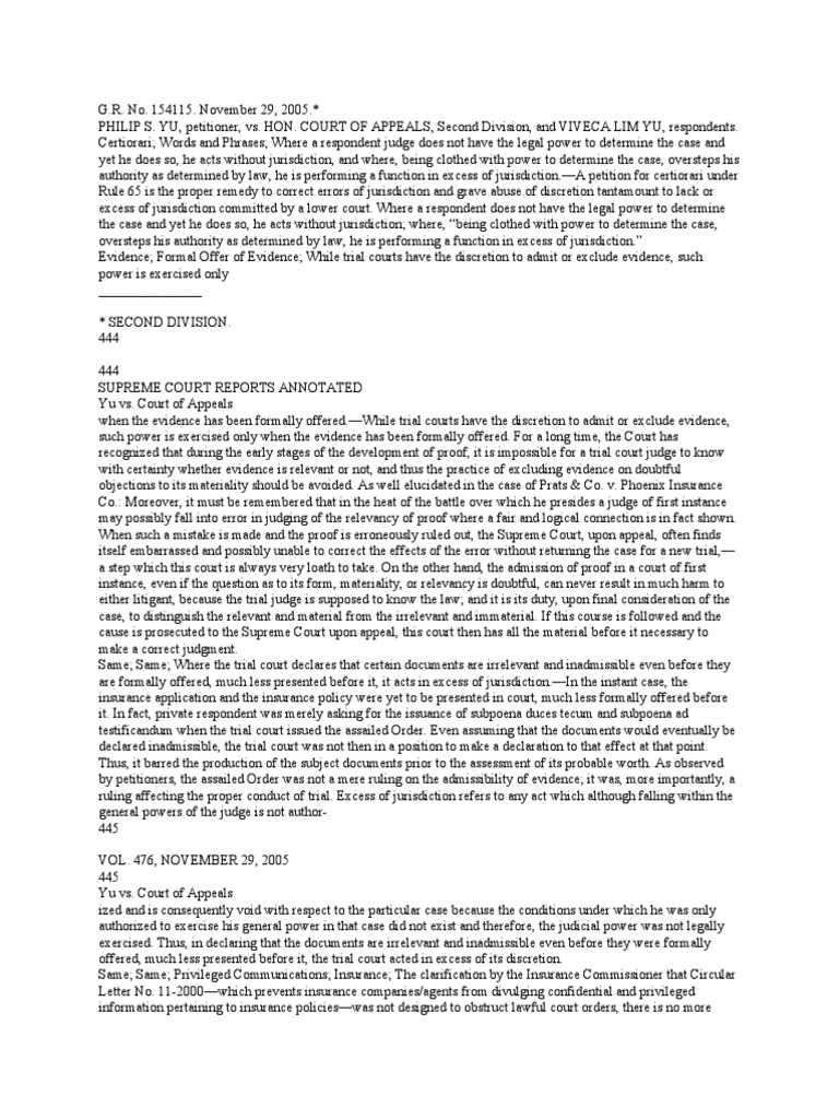 Philip Yu Vs CA Nov 29, 2005 | PDF | Evidence (Law) | Jurisdiction