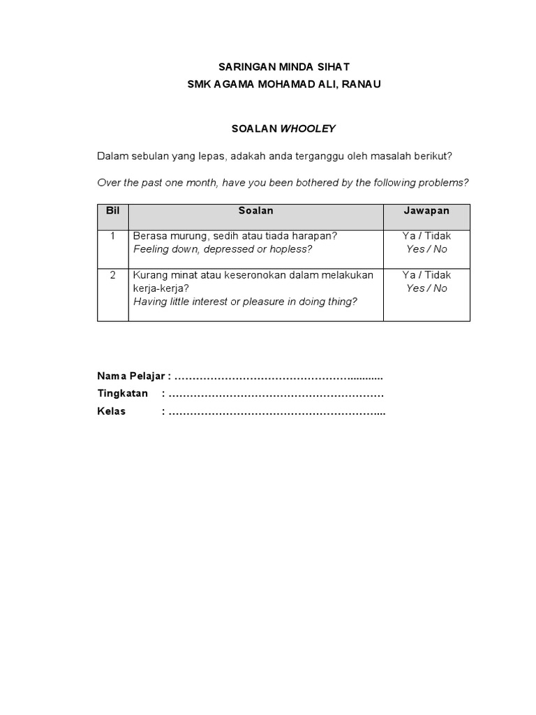 Soalan Whooley | PDF | Karier & Perkembangan | Pengembangan Diri