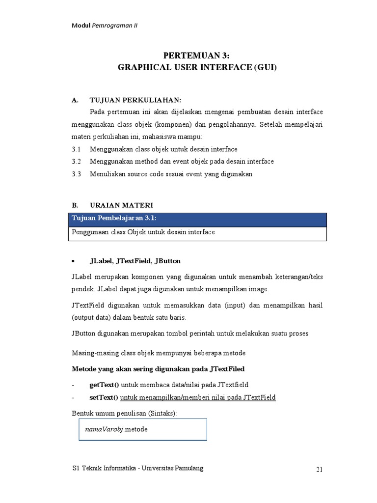 PERTEMUAN 3 PEMROGRAMAN 2 GRAPHICAL USER INTERFACE - Part1 | PDF | Komputer