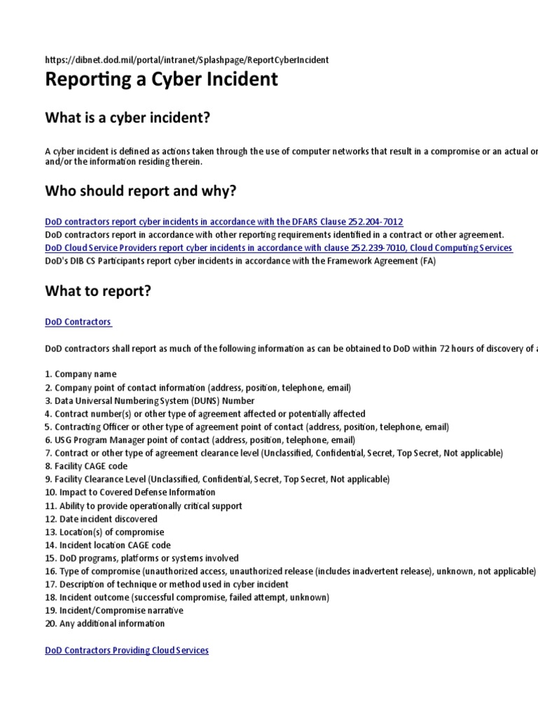 DFARS CUI Cyber Incident Reporting Form 04-12-2018 | PDF | Classified ...