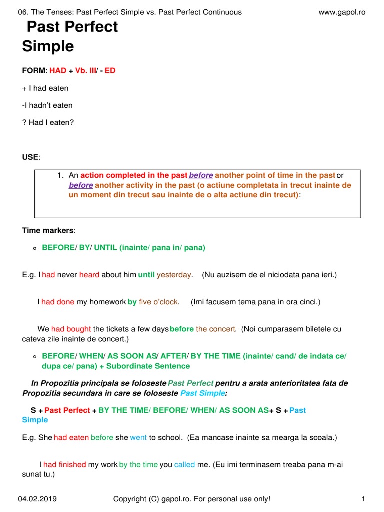 Past Perfect Simple: HAD Vb. Iii ED | PDF | Grammar | Morphology