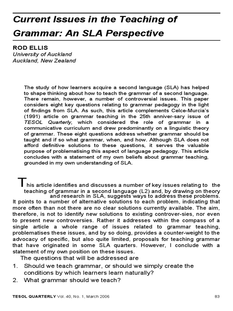Current Issues In The Teaching Of Grammar An Sla Perspective Pdf