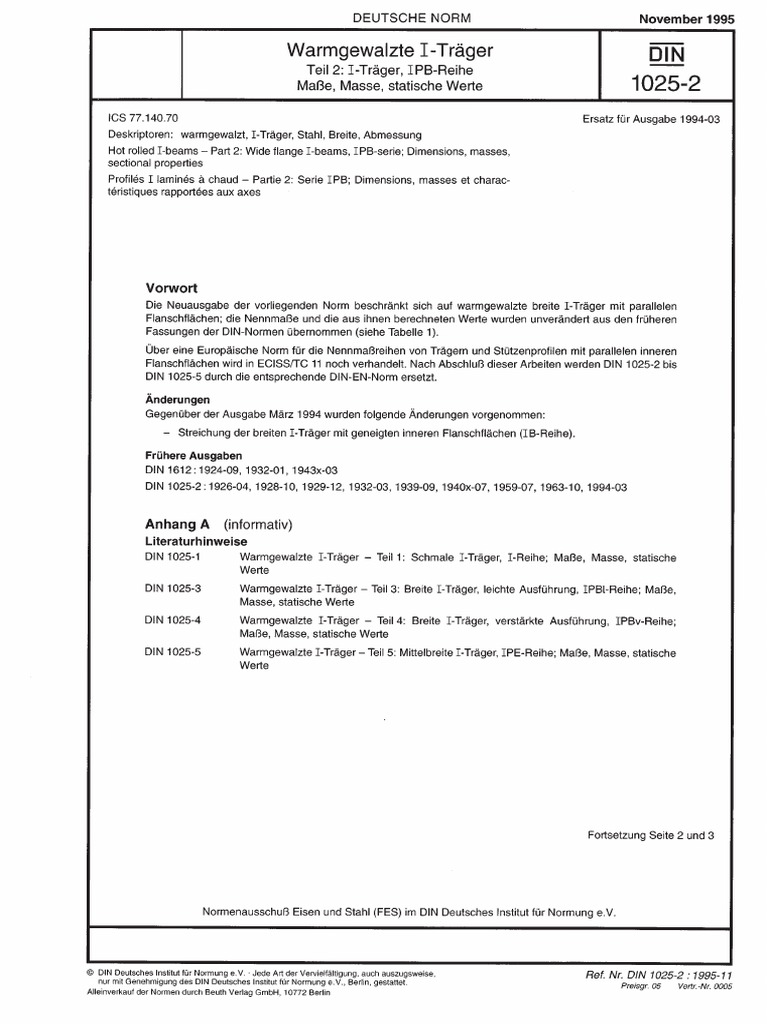 Din 1025-2 1995-11 PDF | PDF