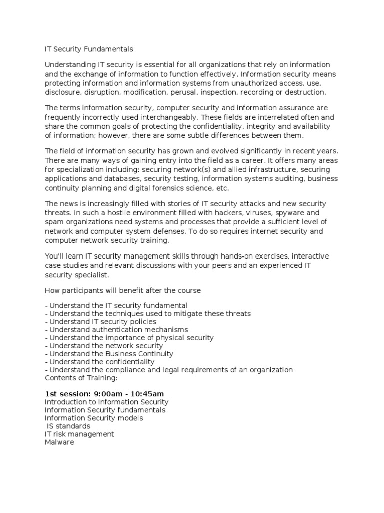 IT Security Fundamentals | PDF | Information Security | Computer Security