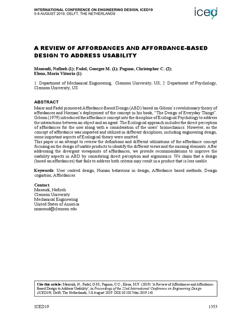 A Review of Affordances and Affordance-Based Design To Address Usability | PDF | Usability ...