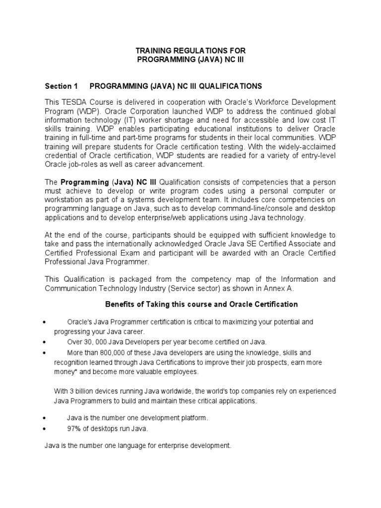 Training Regulations Forjava | PDF | Programmer | Java (Programming Language)