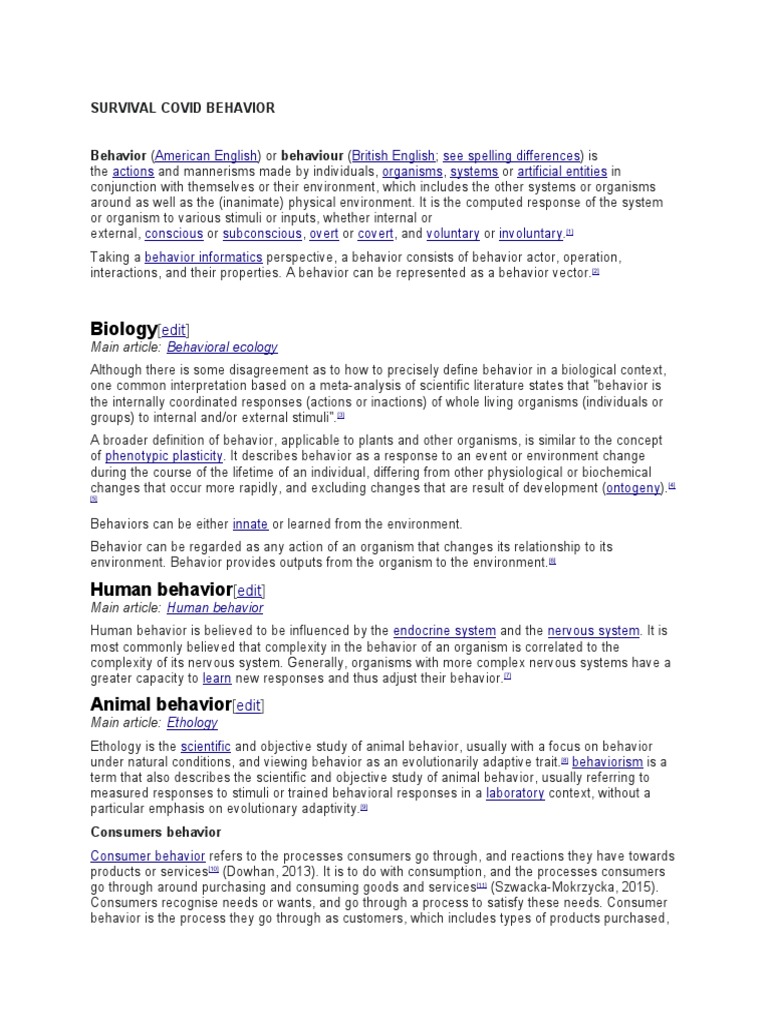 Biology: Survival Covid Behavior | PDF | Behavior | Behavioural Sciences
