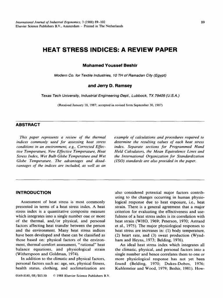 Heat Stress Indices - A Review Paper | PDF | Heat Transfer | Hyperthermia