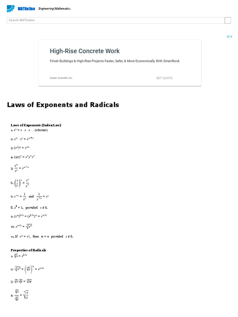 Laws of Exponents and Radicals - College Algebra Review | PDF ...