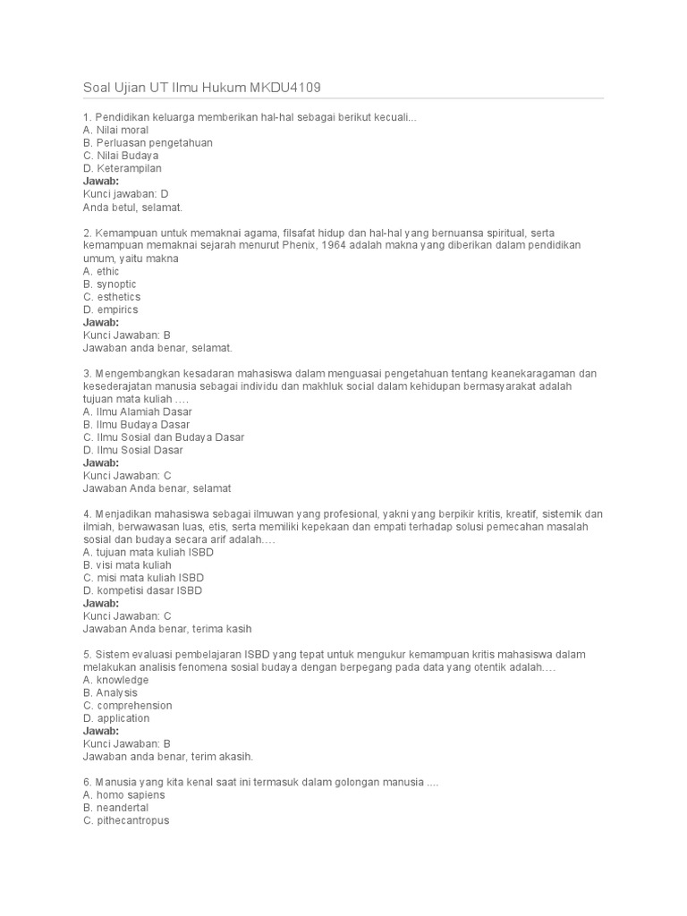 Latihan Soal Ujian ISBD - UT | PDF